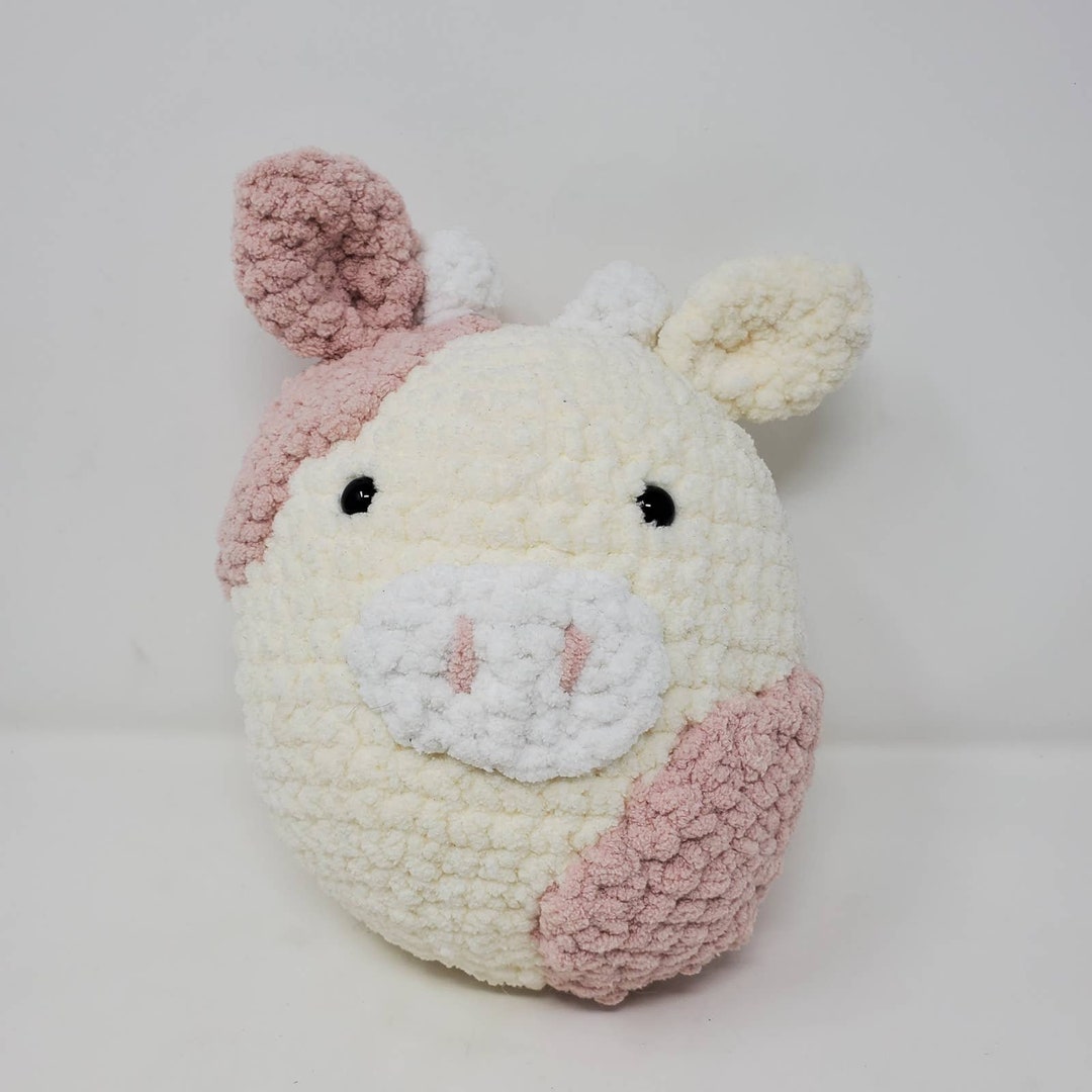 Rare Handmade Crochet Baby Cow Stuffed Plush Animal Pastel Farm Animal ...