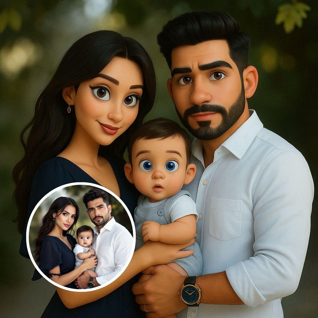 Custom Cartoon Family Portrait, 3D Animation Style, Hispanic Couple ...