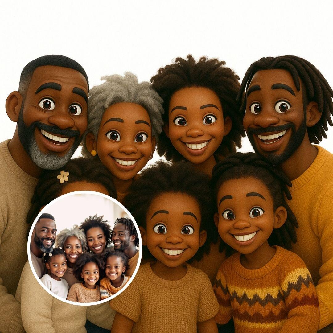 Custom Cartoon Family Portrait, Multi-generation African Family ...