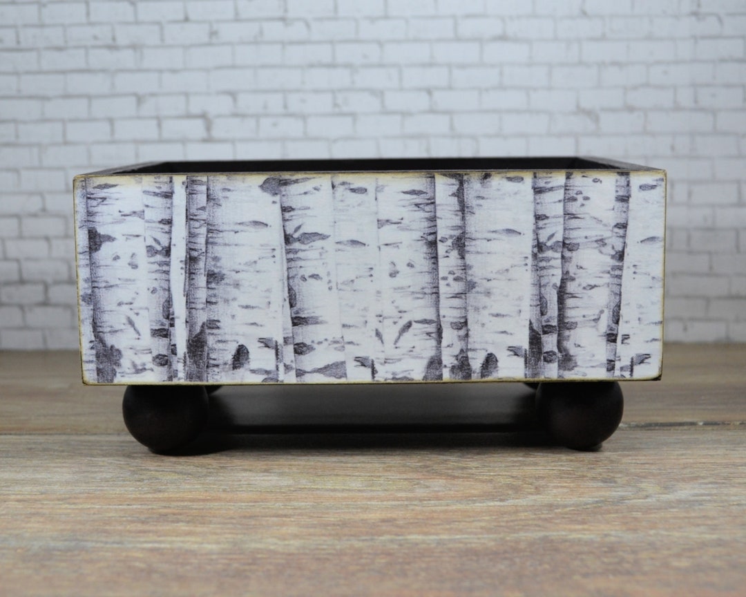 Birch Trees Storage Bin Decoupage Desk Organizer Kitchen - Etsy