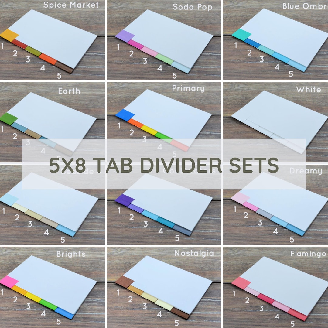 5x8 Blank Tab Dividers Index Card Binder, Choose Mix or Solid Colors - Etsy