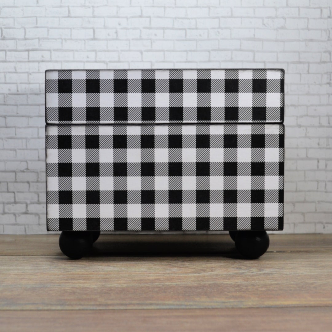 Recipe Card Box With Buffalo Plaid, Farmhouse Kitchen Storage, 4 X 6 ...
