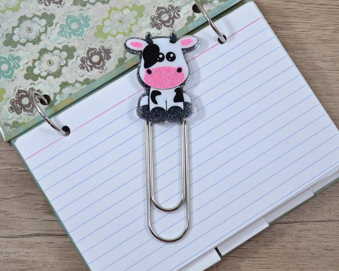 Cow Jumbo Paperclip Bookmark, Black and White Heifer, Index Card Binder ...