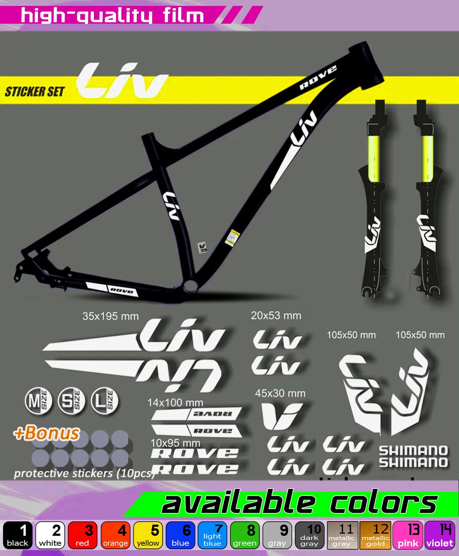 LIV Bicycle Frame Sticker Set and Fork. High Quality, Waterproof, Do ...