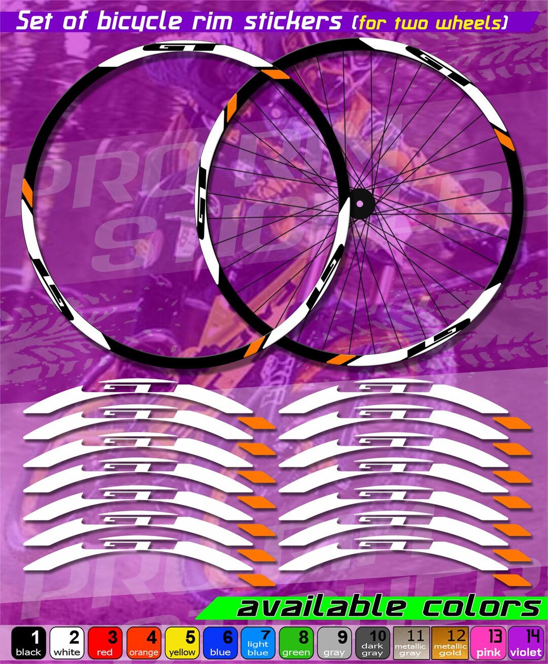 GT Set of Bicycle Rim Stickers. for 2 Rims on Both Sides. ALL Colors ...