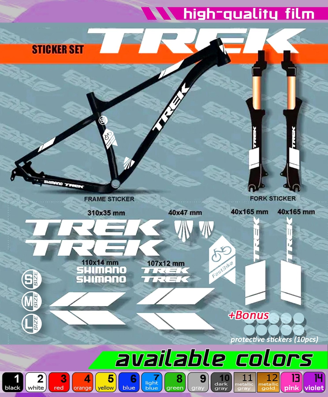 Trek Bicycle Frame Sticker Set and Fork. High Quality, Waterproof, Do ...