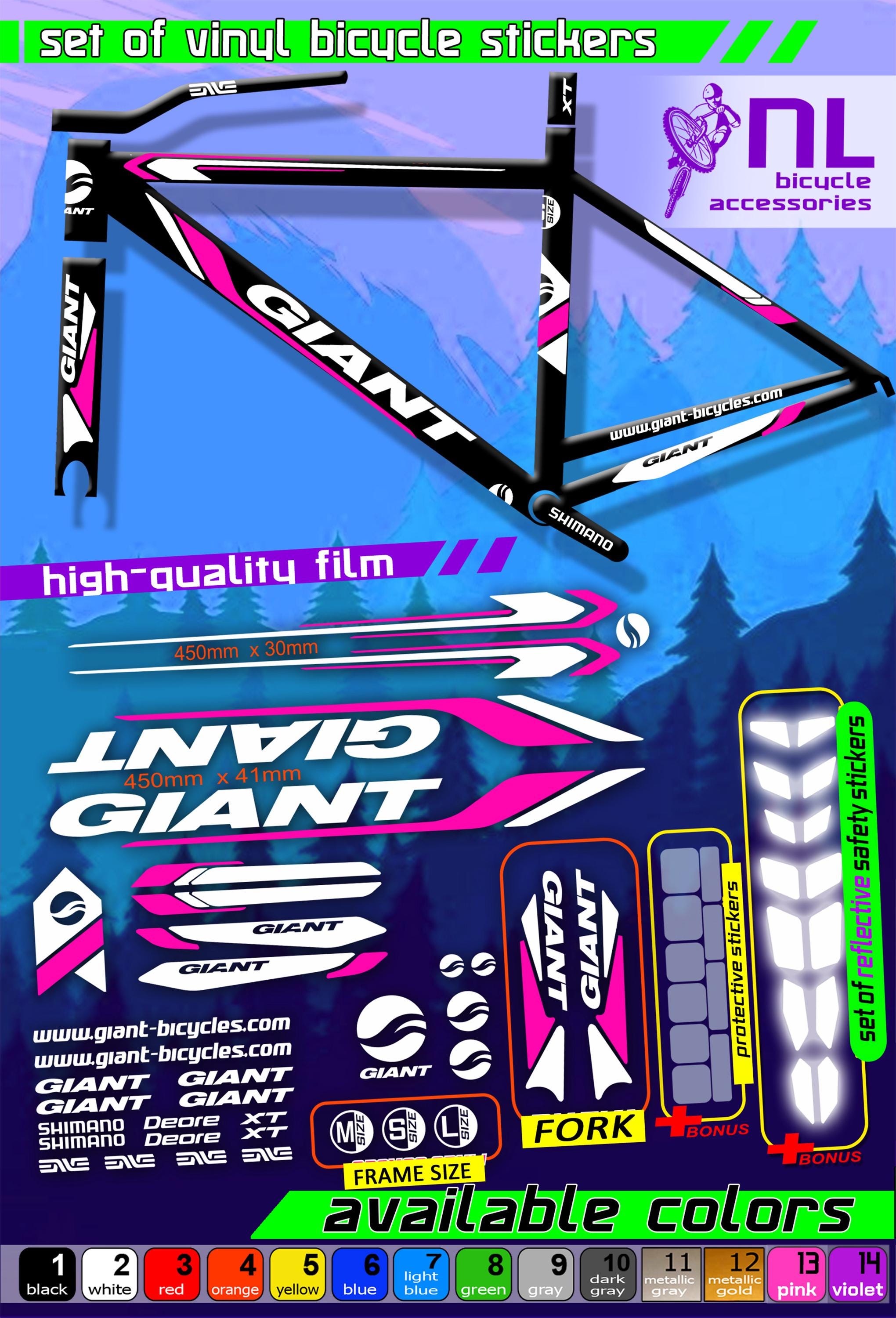 GIANT Bicycle BIG Frame Sticker Set and Fork. High Quality, Waterproof ...