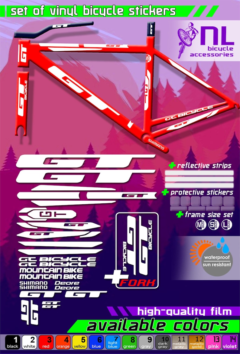 GT Vinyl Stickers, for the Frame and Fork of the Bicycle. High Quality ...