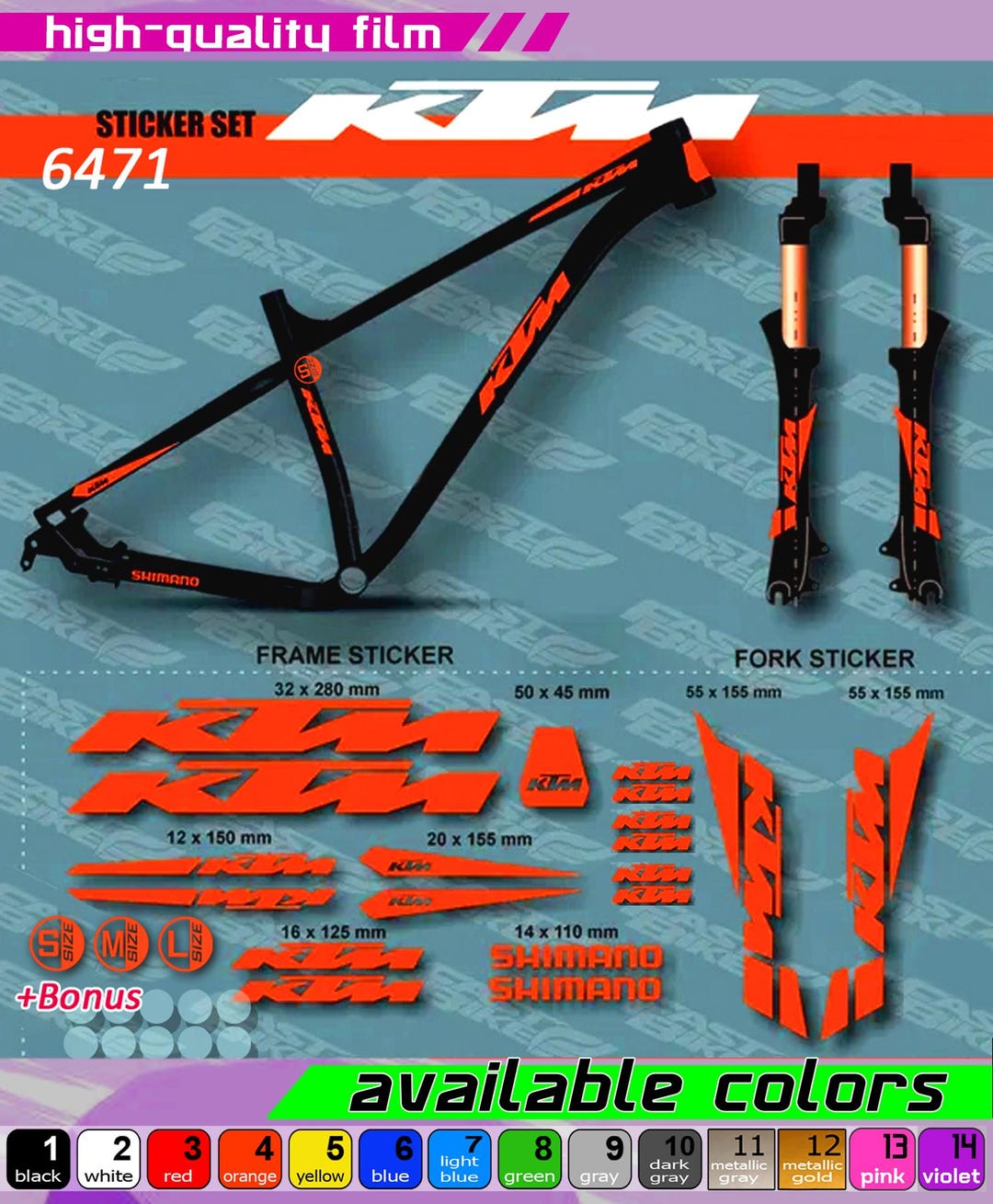 KTM Bicycle Frame Sticker Set and Fork. High Quality, Waterproof, Do ...