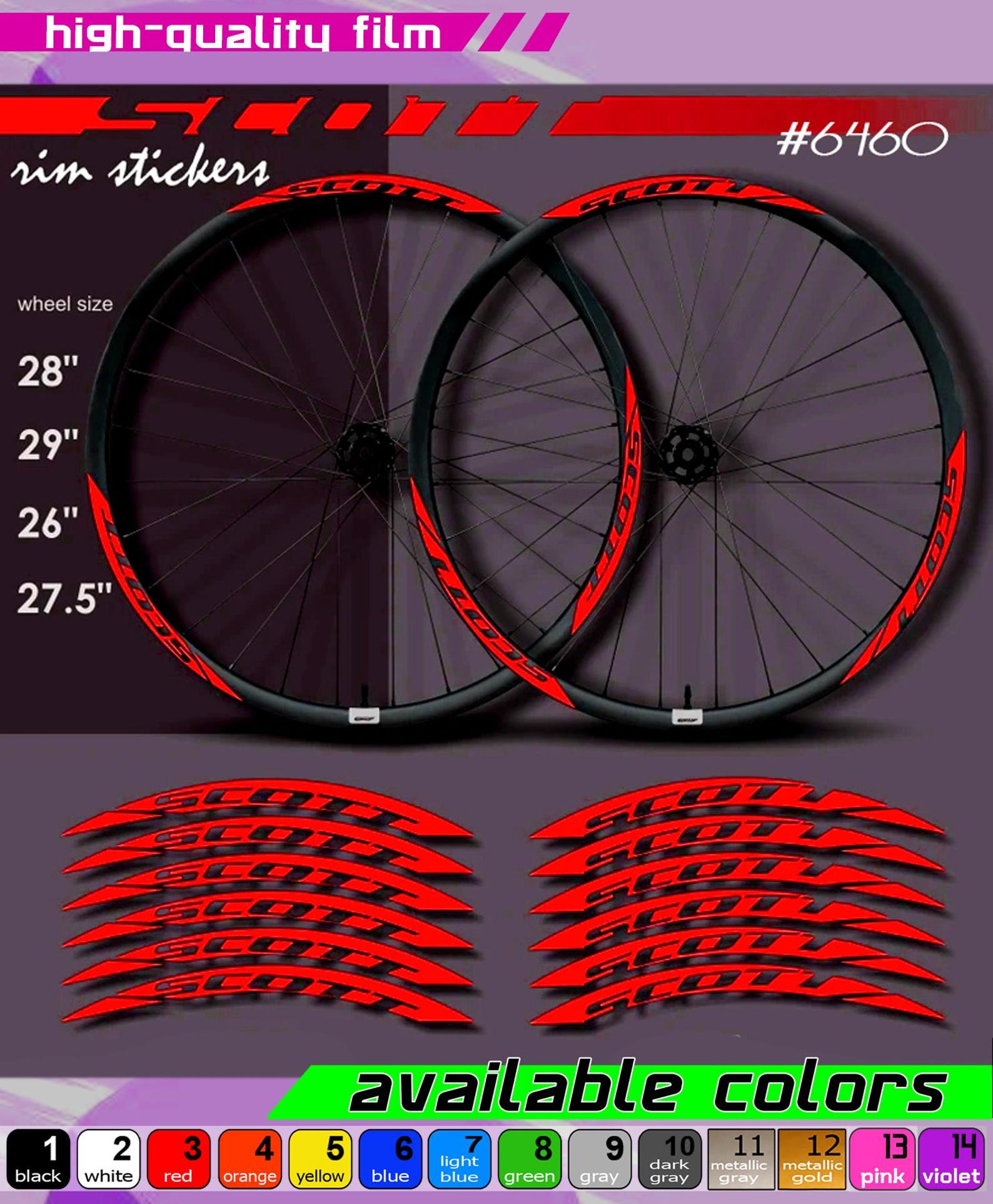 Scott Set of Bicycle Rim Stickers. for 2 Rims on Both Sides. ALL Colors ...