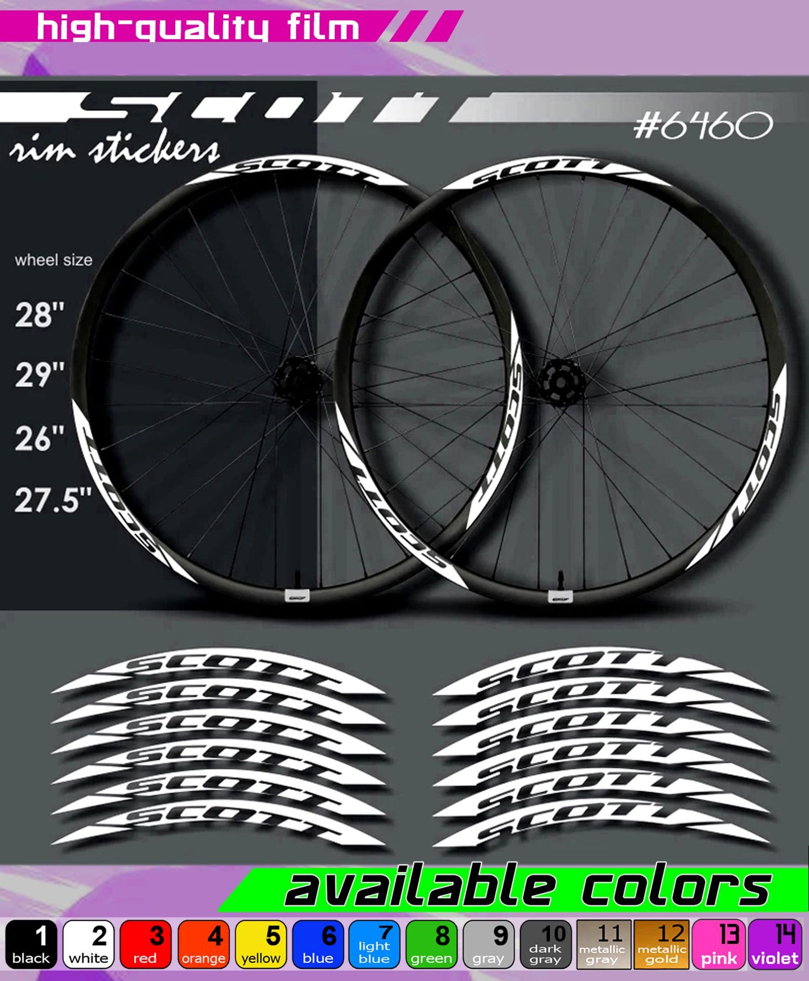 Scott Set of Bicycle Rim Stickers. for 2 Rims on Both Sides. ALL Colors ...