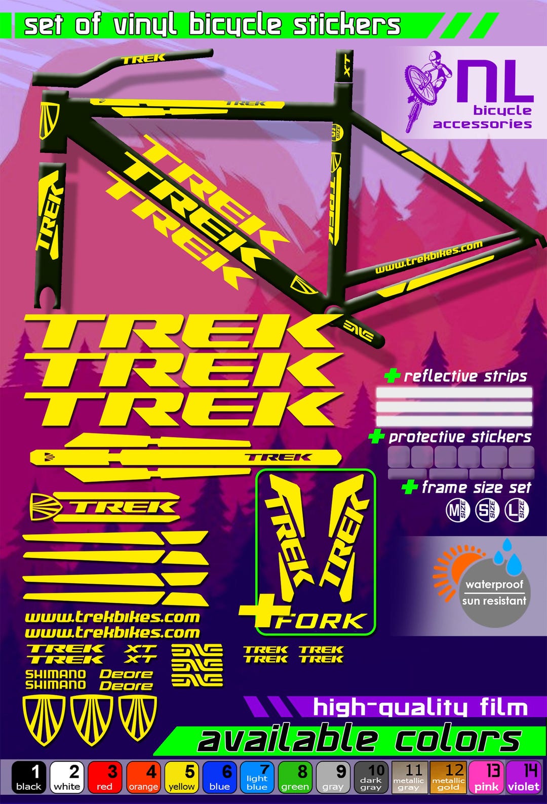 TREK Big Set Vinyl Stickers, for the Frame and Fork of the Bicycle ...