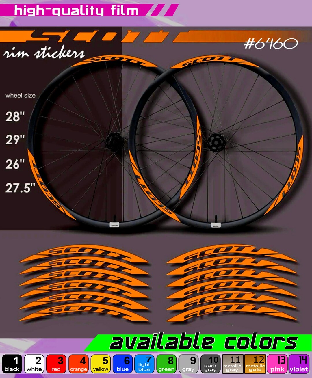 Scott Set of Bicycle Rim Stickers. for 2 Rims on Both Sides. ALL Colors ...