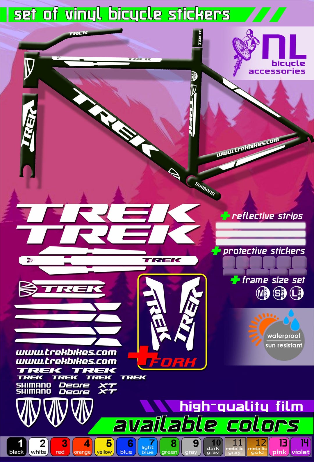 TREK Vinyl Stickers, for the Frame and Fork of the Bicycle. High ...