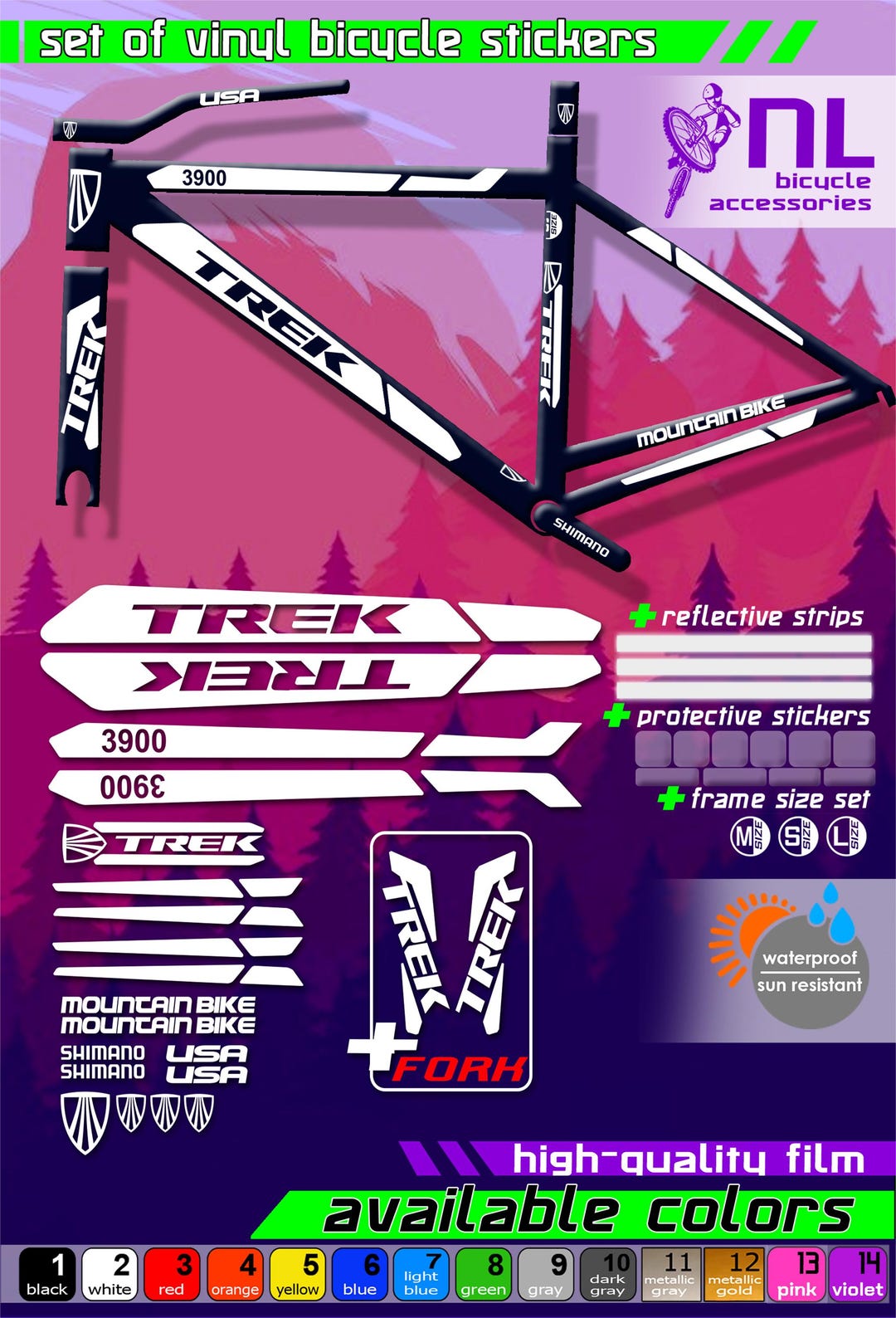 Trek Vinyl Stickers, for the Frame and Fork of the Bicycle. High ...