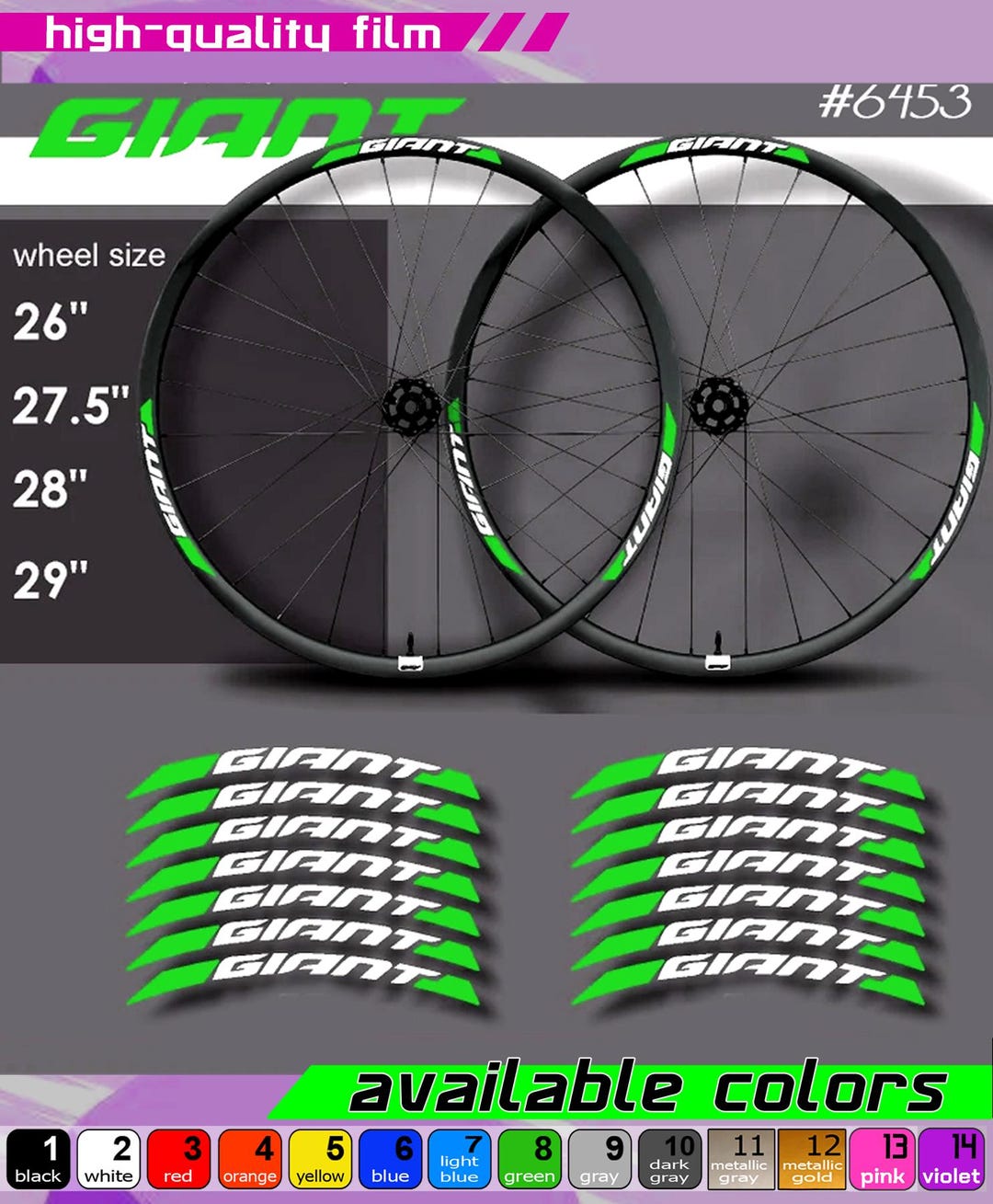 GIANT Set of Bicycle Rim Stickers. for 2 Rims on Both Sides. High ...