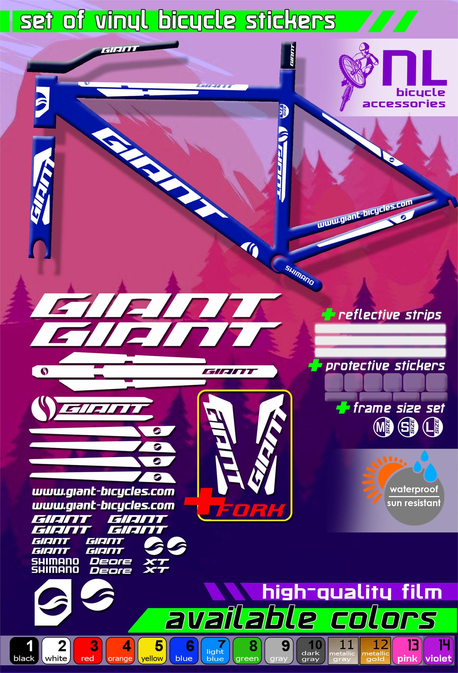 GIANT Vinyl Stickers, for the Frame and Fork of the Bicycle. High ...