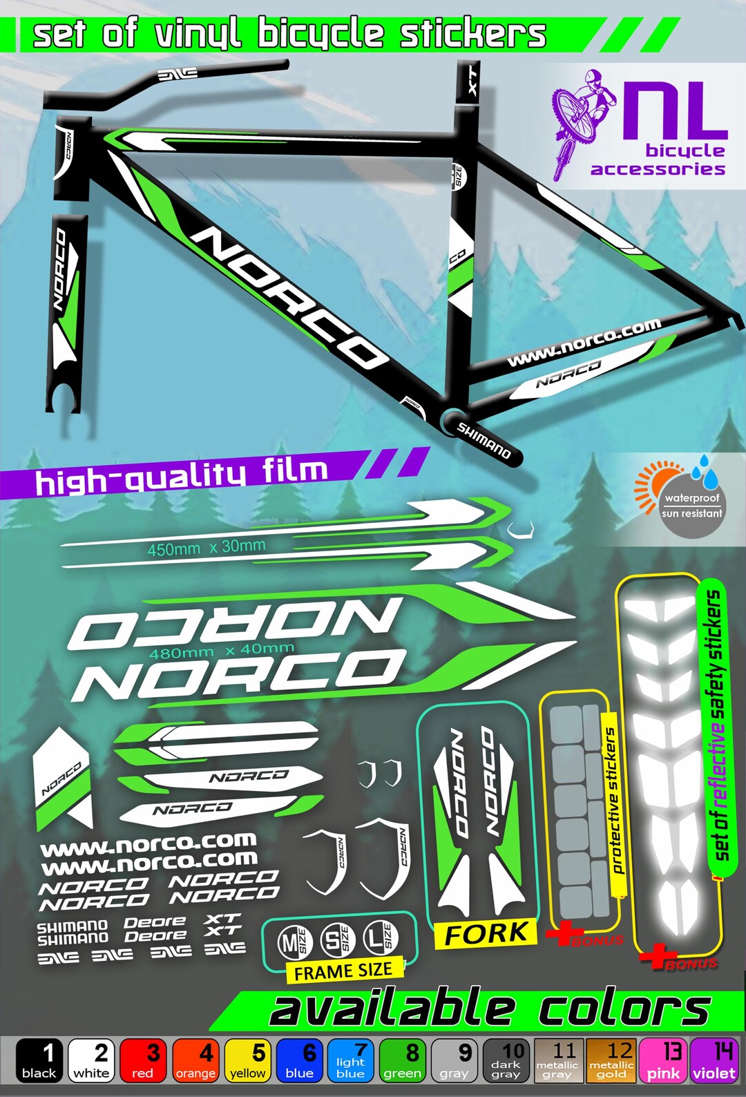 NORCO Bicycle BIG Frame Sticker Set and Fork. High Quality, Waterproof ...