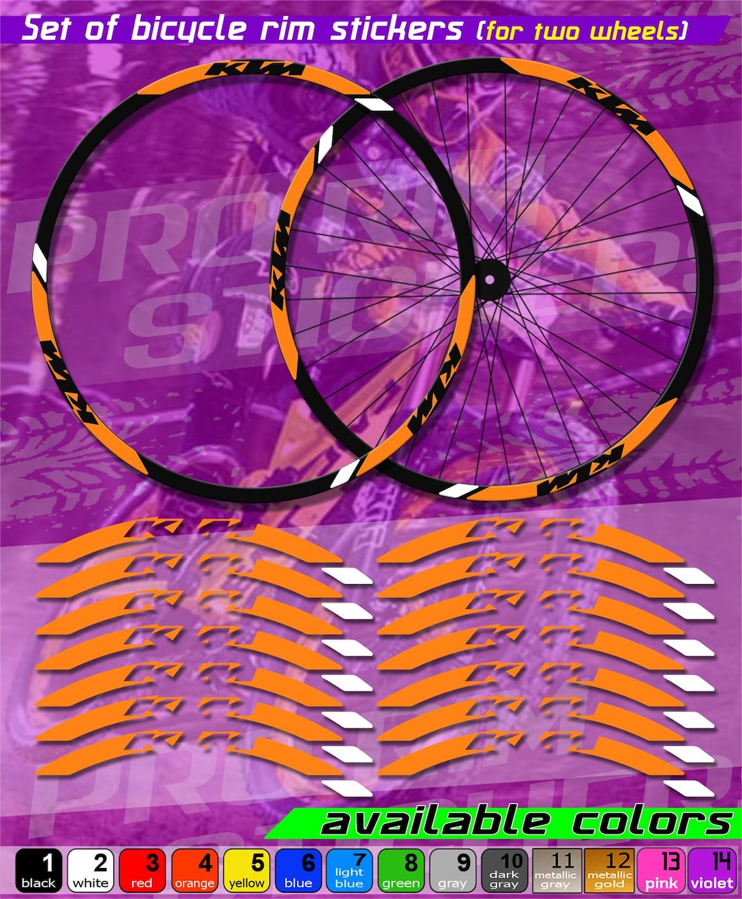 KTM Set of Bicycle Rim Stickers. for 2 Rims on Both Sides. ALL Colors ...