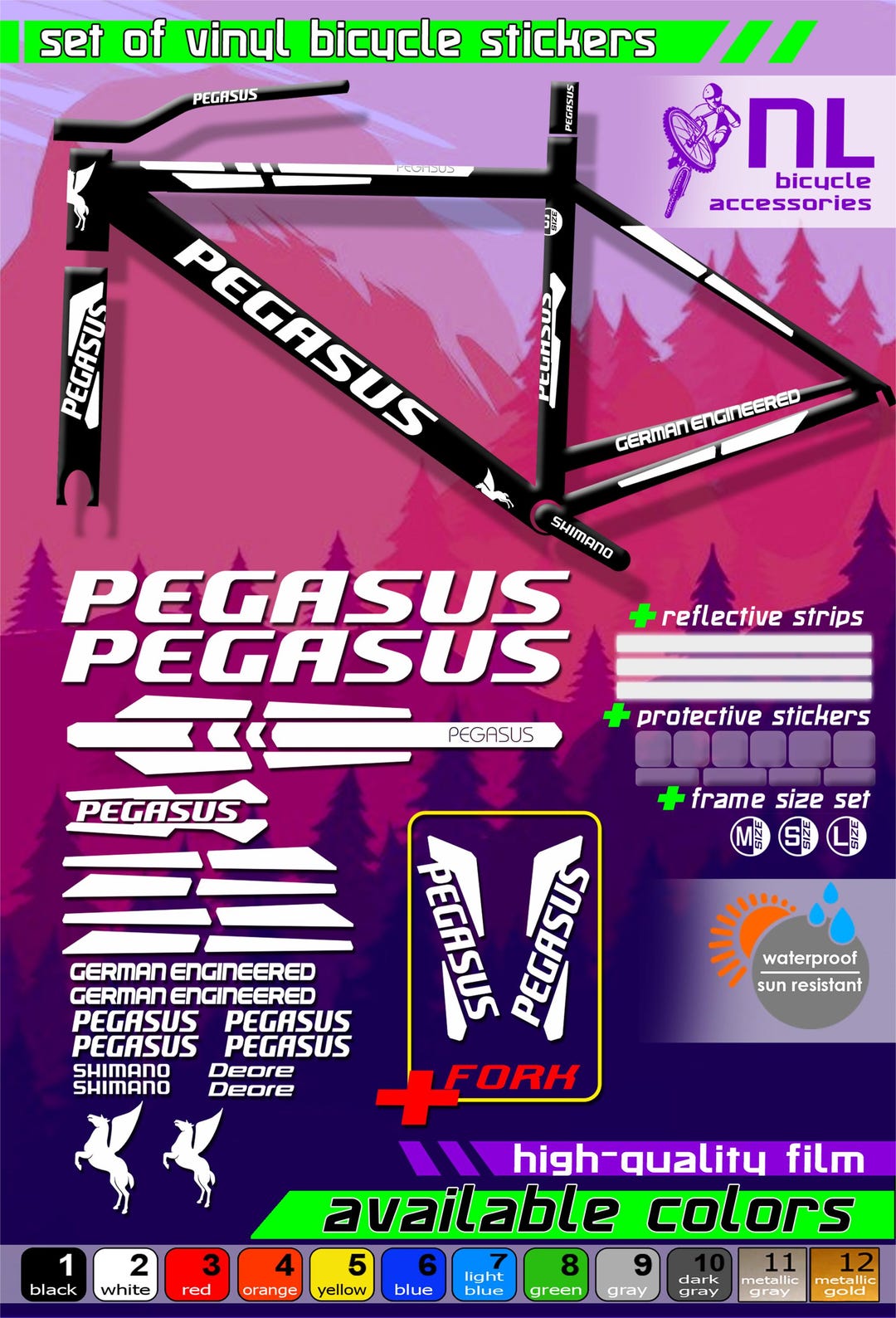 PEGASUS Vinyl Stickers, for the Frame and Fork of the Bicycle. High ...