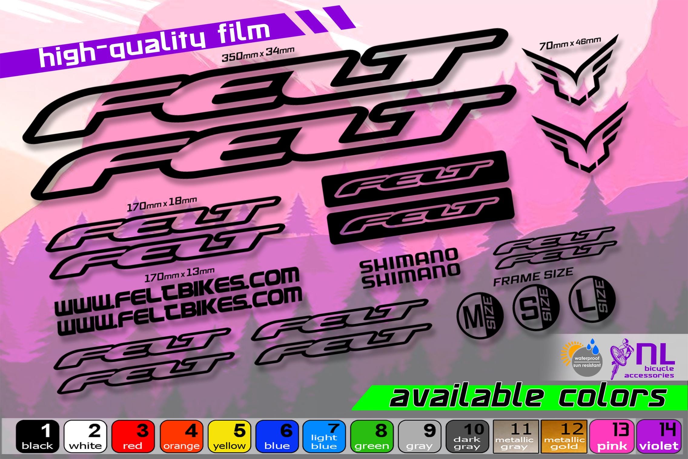 Felt Bicycle Frame Sticker Set. High Quality, Waterproof, Do Not Fade ...
