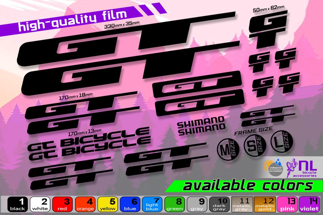 Gt Bicycle Frame Sticker Set. High Quality, Waterproof, Do Not Fade ...