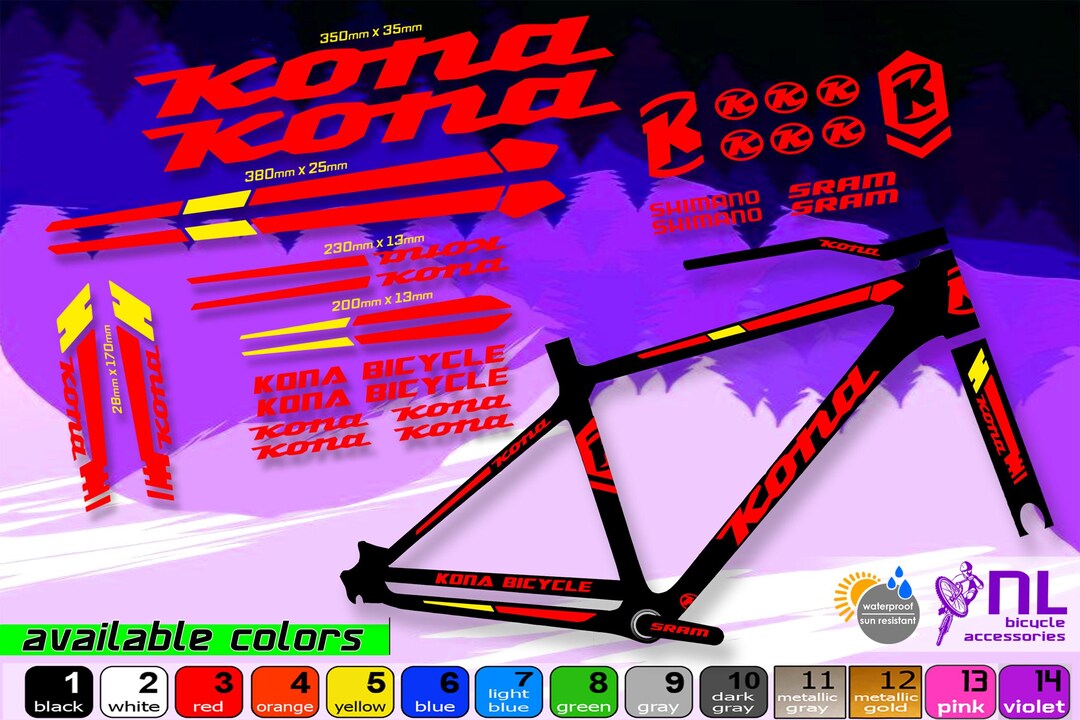 KONA Bicycle Frame Sticker Set and Fork. High Quality, Waterproof, Do ...