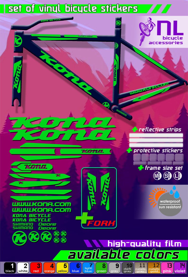 Kona Vinyl Stickers, for the Frame and Fork of the Bicycle. High ...