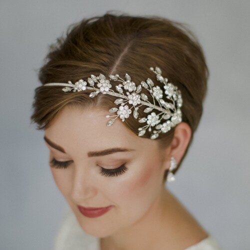 Deco Crystal Wedding Headband Swarovski Bridal Side Tiara Etsy