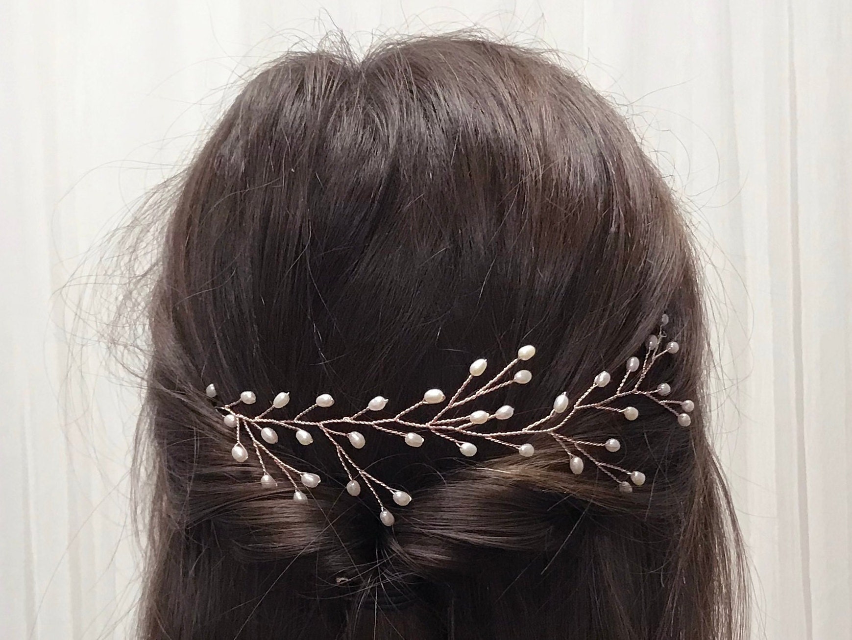 Boho Bridal Hair Vine, Crystal or Pearl Wedding Headpiece, Small ...