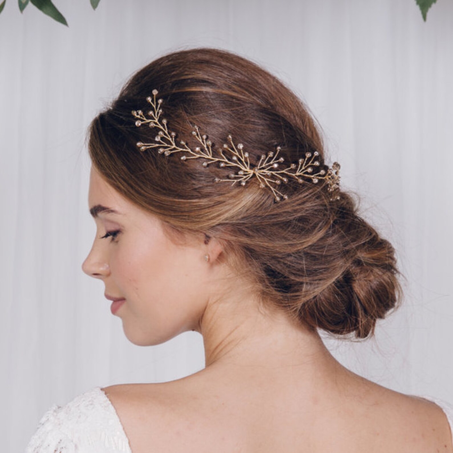 Botanical Pearl Bridal Hair Vine Gold Rustic Twig Hair Vine | Etsy