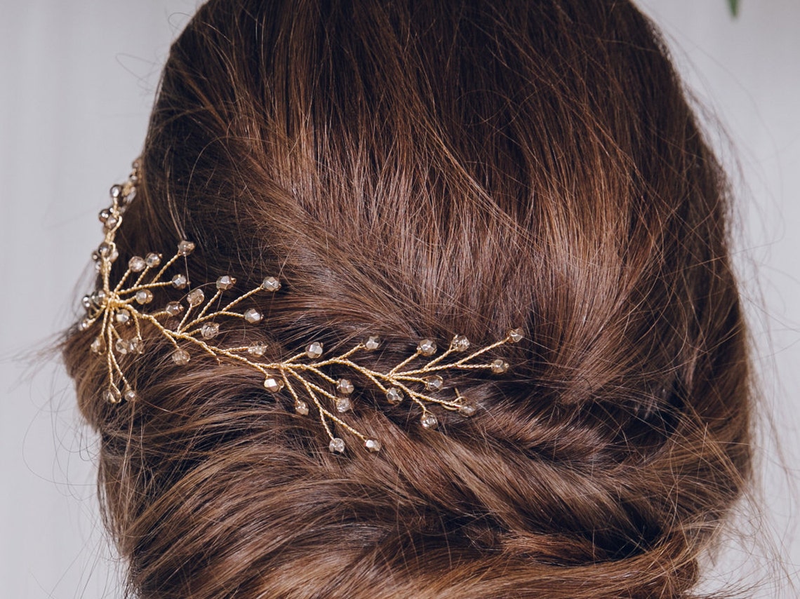 Botanical Pearl Bridal Hair Vine Gold Rustic Twig Hair Vine | Etsy