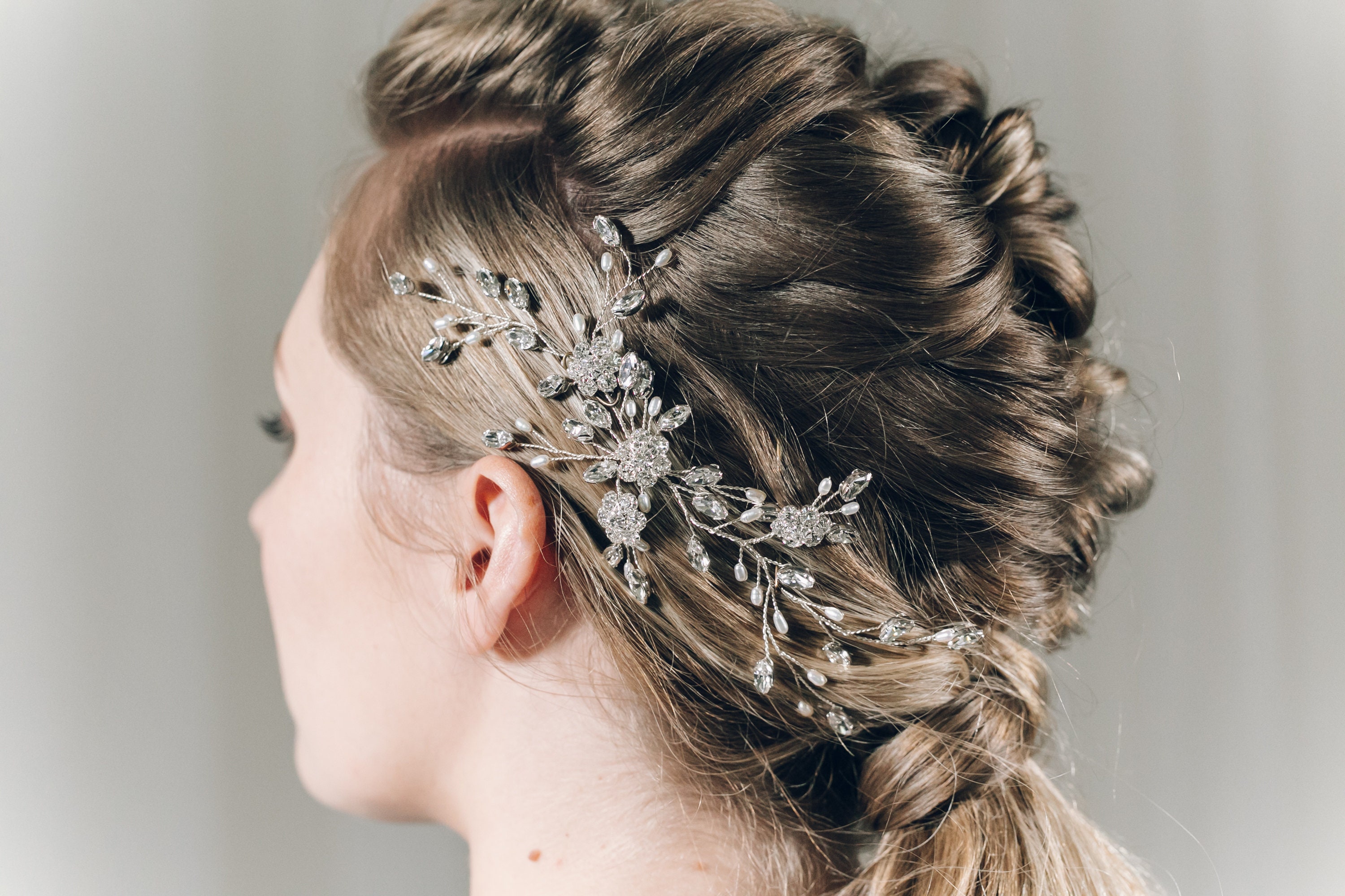 Swarovski Crystal Flower Bridal Hair Vine Silver Crystal and - Etsy UK