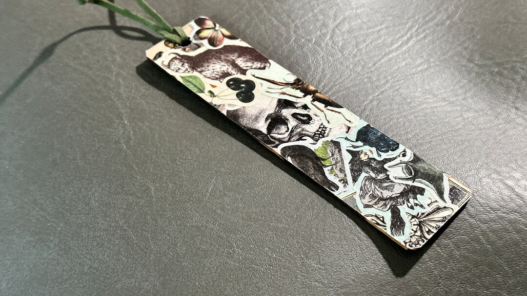 Decoupage Book Mark, Macabre Design, Skulls, Witch, Raven, Black Dark ...