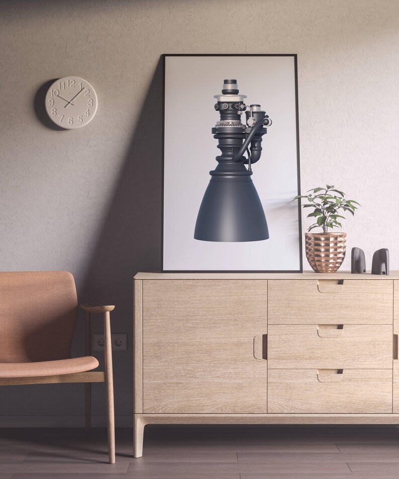 Spacex Raptor Engine Poster Minimalist Rocket Art Print Modern Space ...