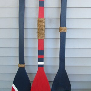 48 Navy and Red Wood Oars. Large Custom Oar Cutouts. Lake Home Decor ...