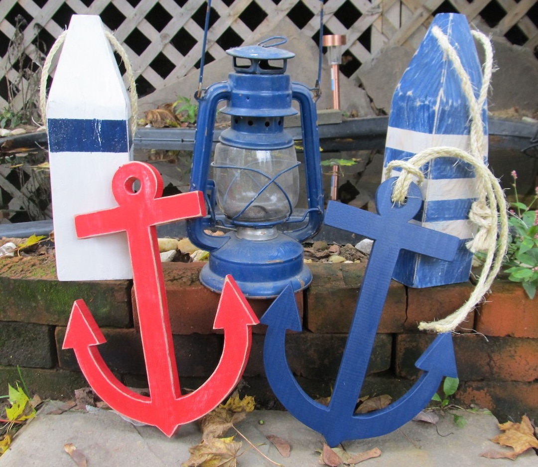 Set of 2 12" Handmade Wooden Anchors. Beach House Decoration. Nautical ...