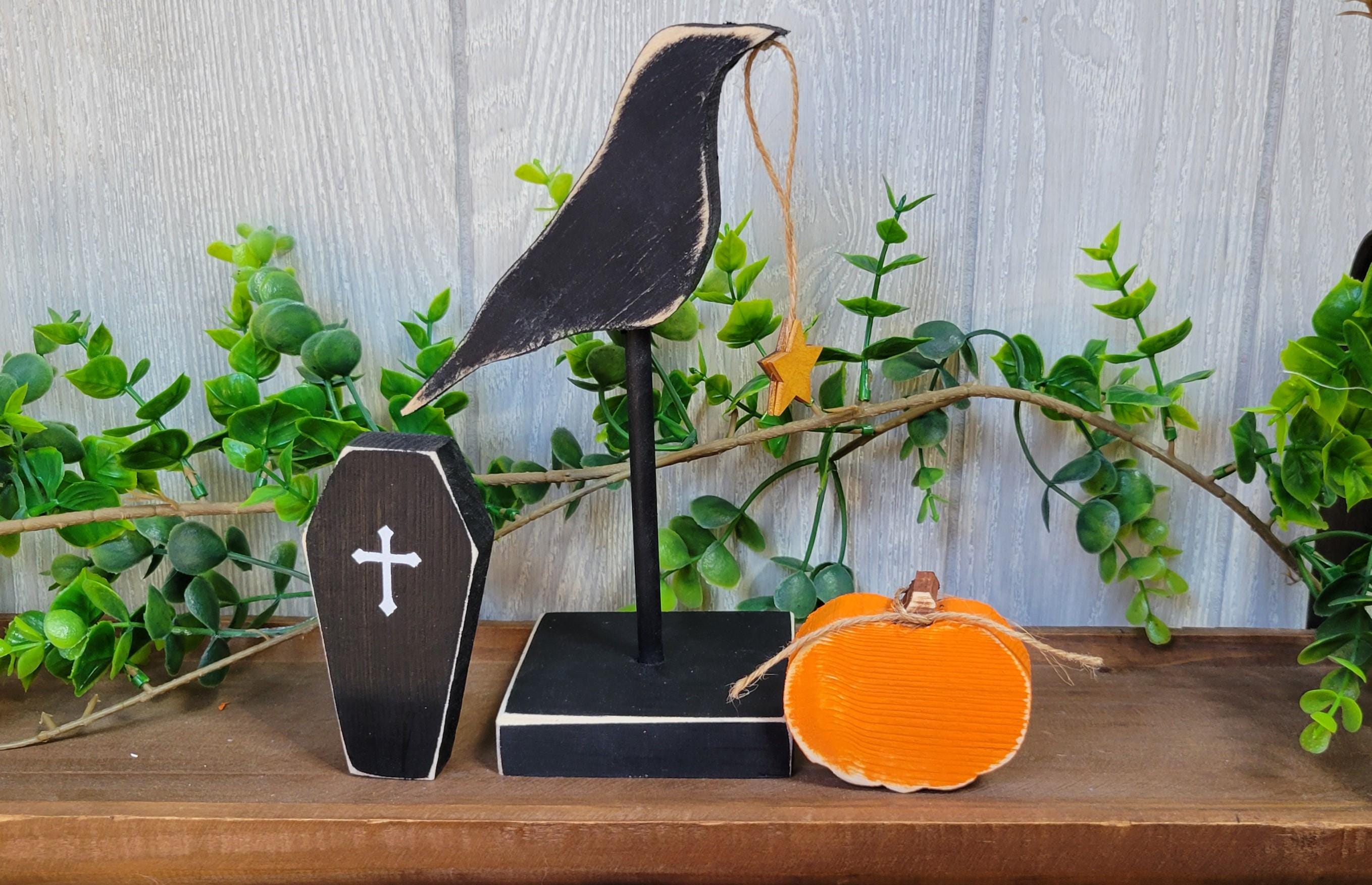 Primitive Farmhouse Wood Crow. Halloween Crow Centerpiece. Witchy Raven ...
