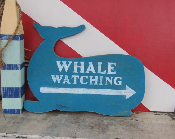 Whale Watching Sign. Wood Whale Sign. Beach Decor. Nautical Decor ...