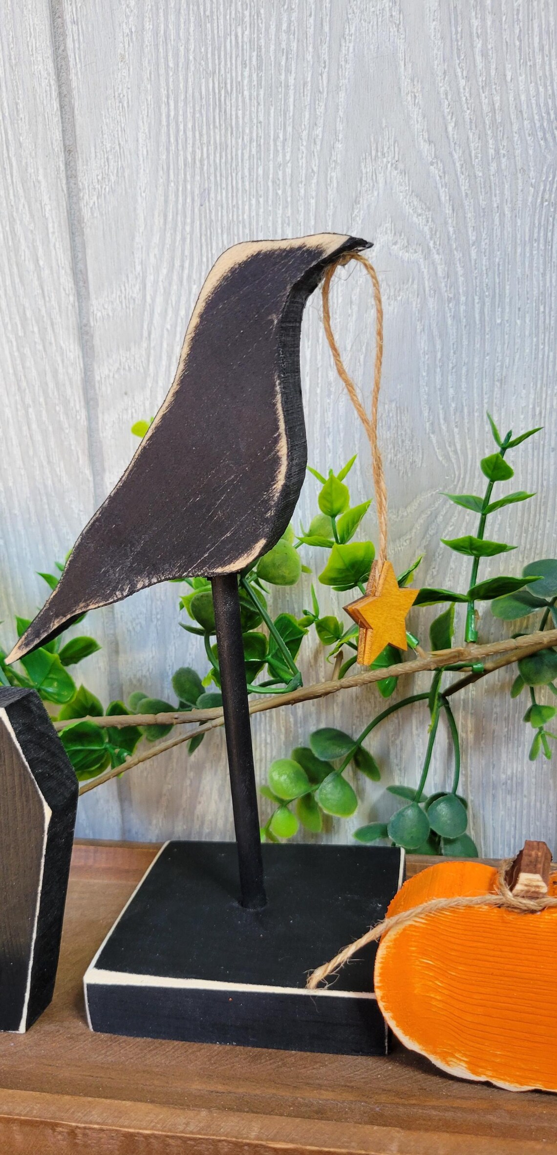 Primitive Farmhouse Wood Crow. Halloween Crow Centerpiece. Witchy Raven ...