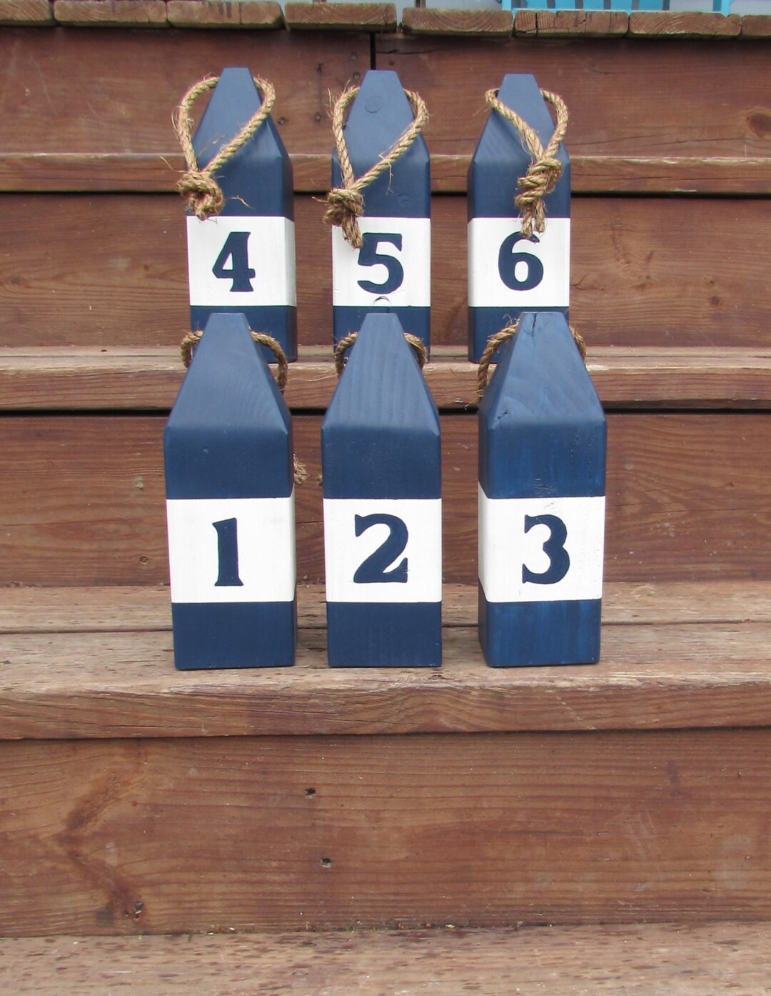 6 10" Wood Nautical Table Number Buoys. Nautical Wedding Decor. Beach ...