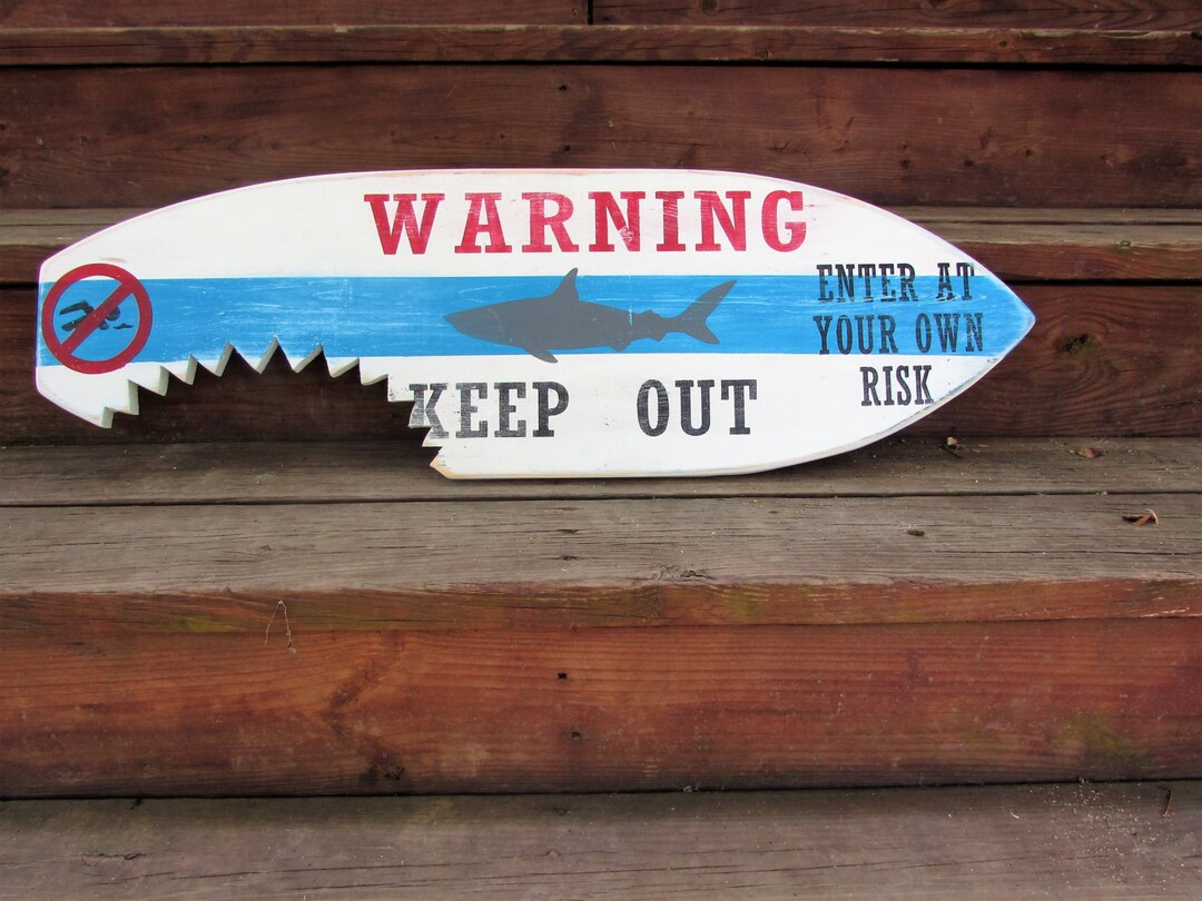 Shark Bite Surfboard Sign: Beach Wall Decor, No Swimming, 36” - Etsy