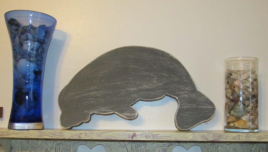16" Handpainted Wooden Manatee Wall Art. Wood Manatee Sign. Floaty ...