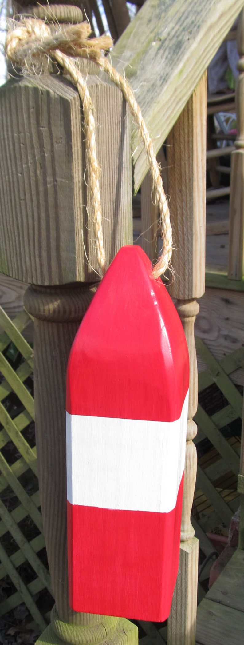 Handmade Red and White Wooden Buoy: Nautical Beach Decor (12 Inch) - Etsy