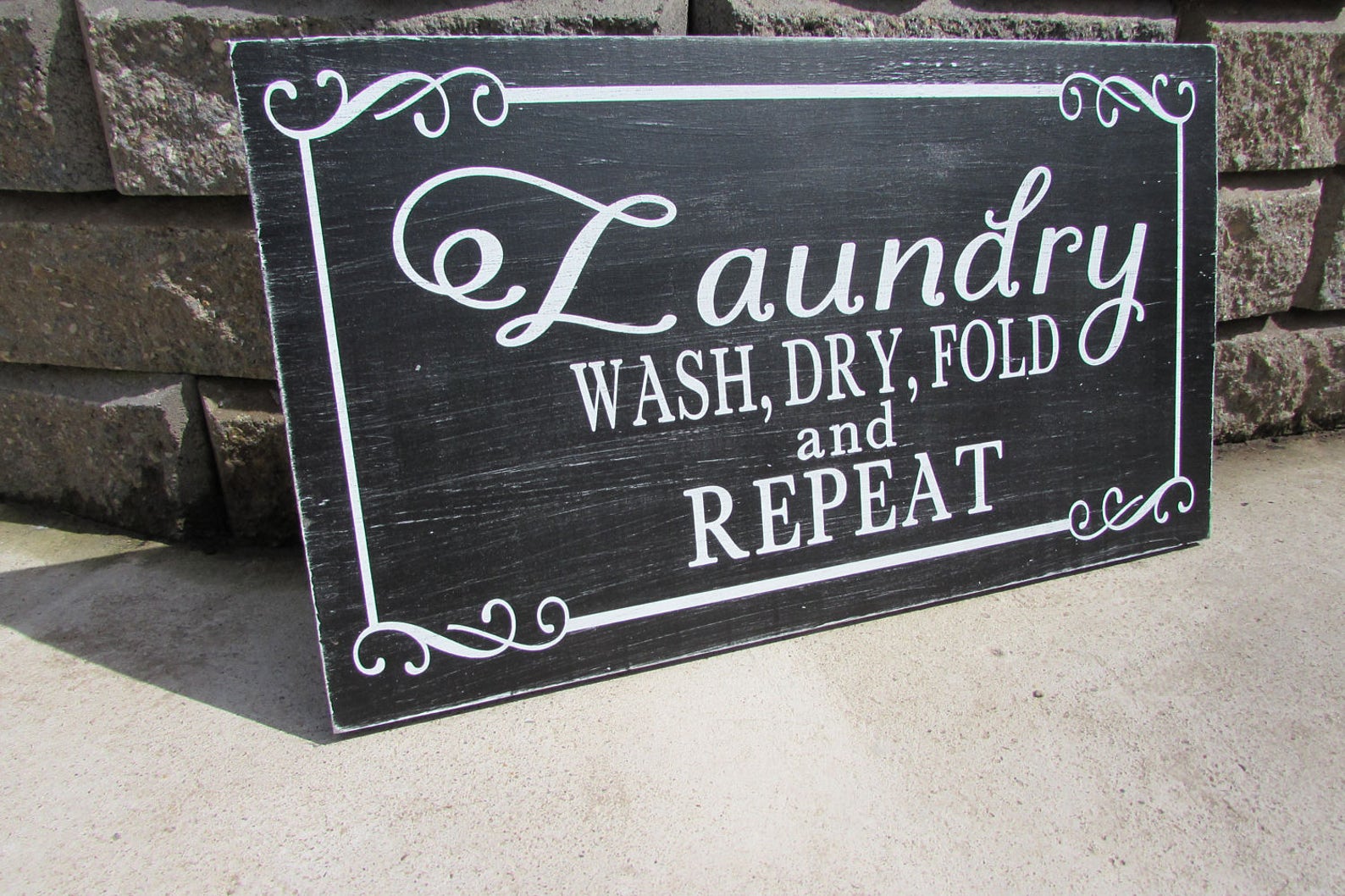 Laundry Sign. Wash Dry Fold Repeat Laundry Sign. Black and | Etsy