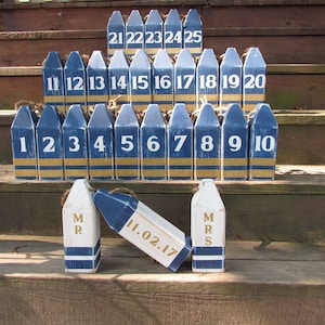 Wood Nautical Buoy Table Number Set: Navy & Gold Beach Wedding Decor - Etsy