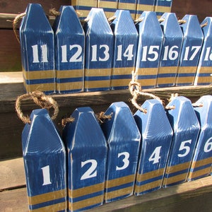 Wood Nautical Buoy Table Number Set: Navy & Gold Beach Wedding Decor - Etsy
