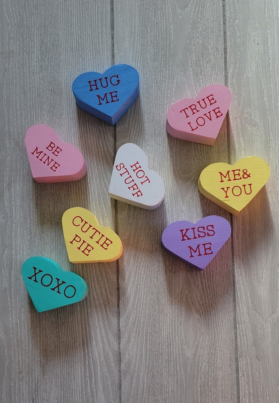 Conversation Hearts Decor. Wood Heart Decor. Shelf Sitter Decor ...