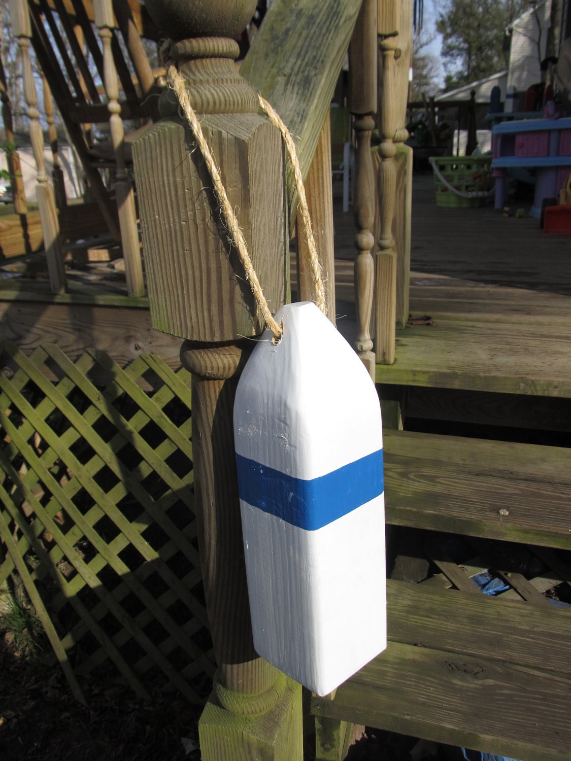 Handmade Blue & White Painted Lobster Buoy: Nautical Coastal Decor (12 ...
