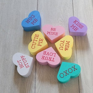 Conversation Hearts Decor. Wood Heart Decor. Shelf Sitter Decor ...